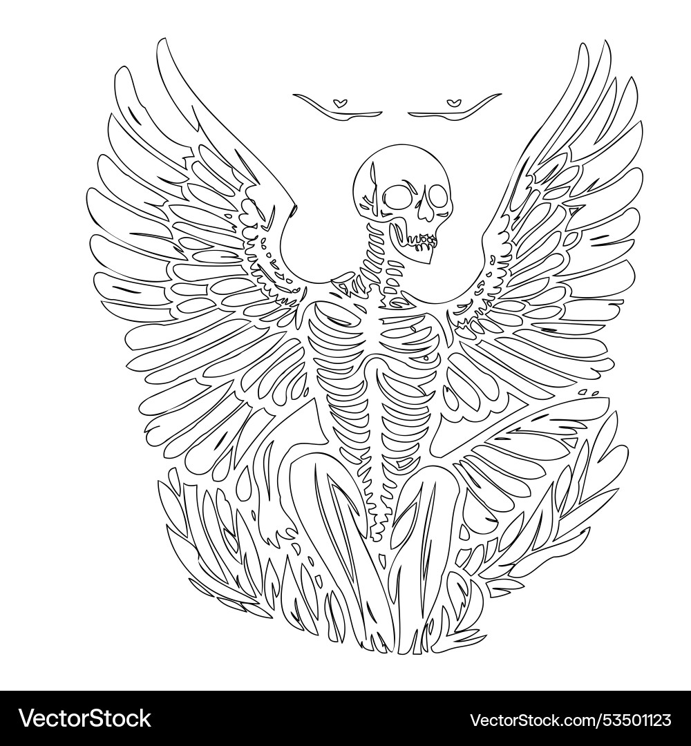 Skeleton angel outline sketch Royalty Free Vector Image
