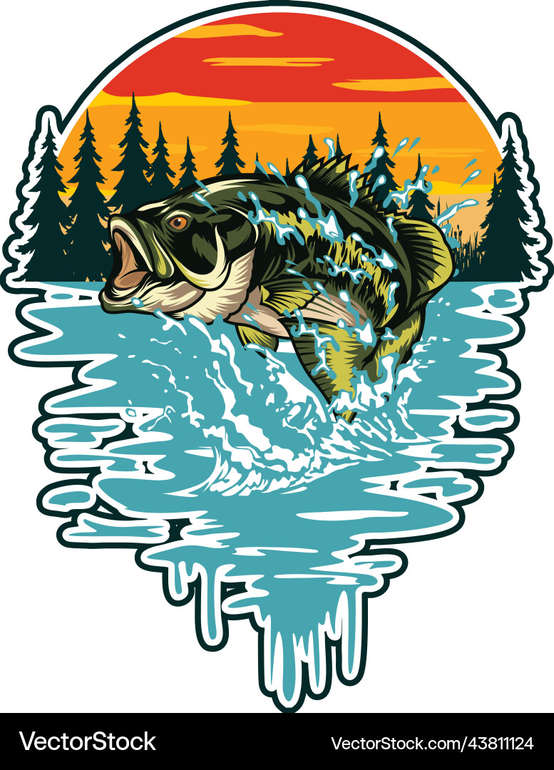 Bass fish fishing template Royalty Free Vector Image