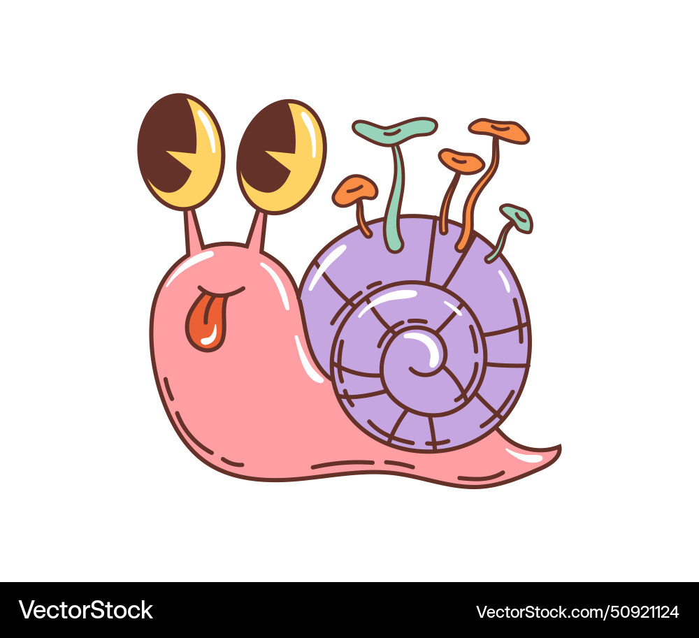 Cartoon groovy snail cochlea insect character Vector Image