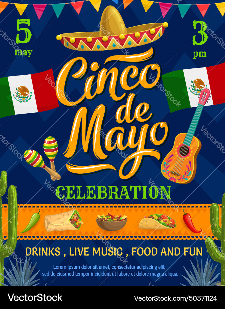 Cinco de mayo mexican holiday flyer mexico flags Vector Image