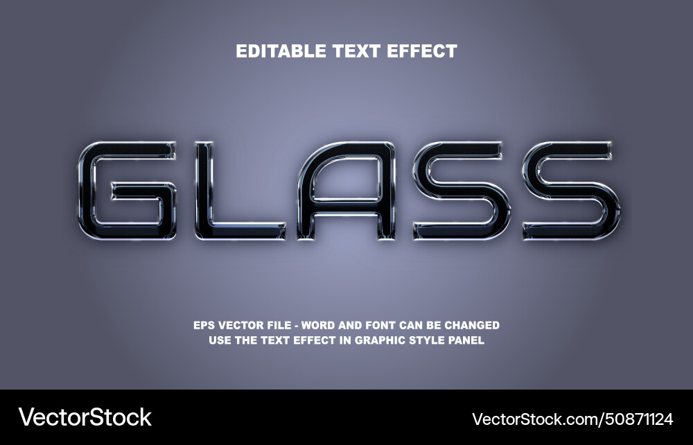 Editable text effect glass 3d template Royalty Free Vector