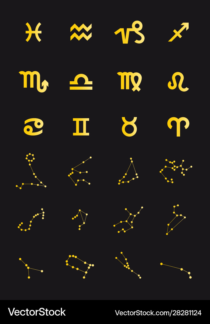 Gold zodiac signs set Royalty Free Vector Image
