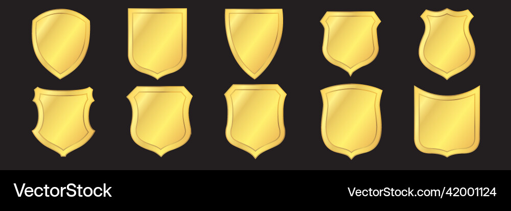 Golden shields set heraldic in gold Royalty Free Vector