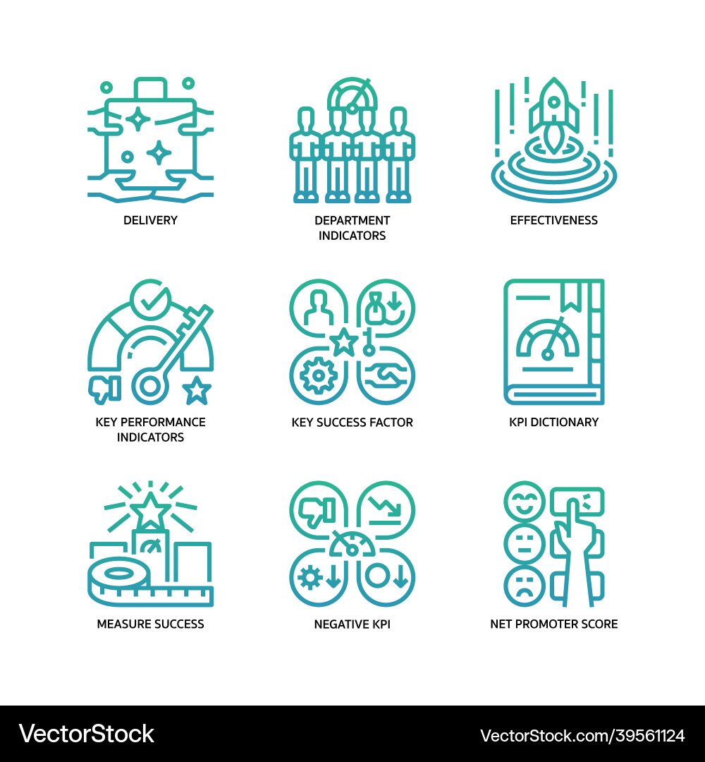 Key performance indicators icons set Royalty Free Vector