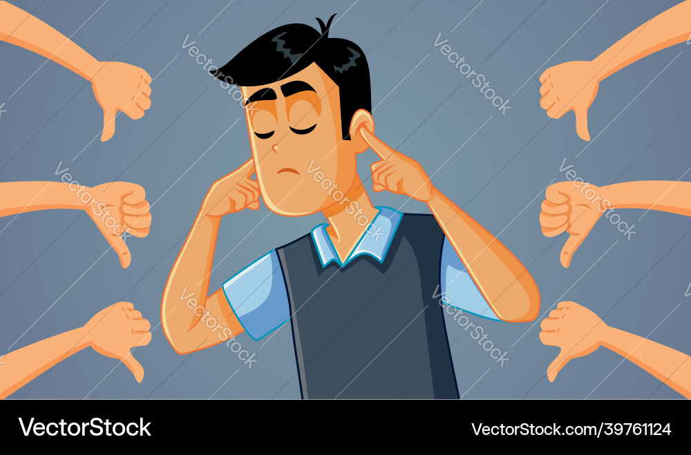 Man not listening to negative feedback cartoon Vector Image