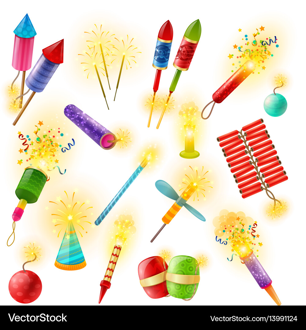 Pyrotechnics firework cracker sparkler colorful Vector Image