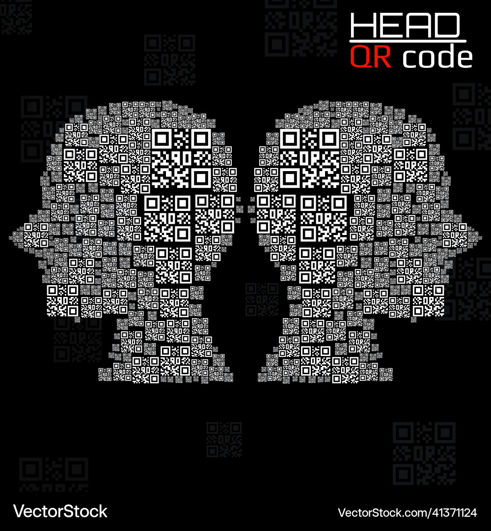 Qr Code Kopf Silhouette menschliche Köpfe Vektorbild