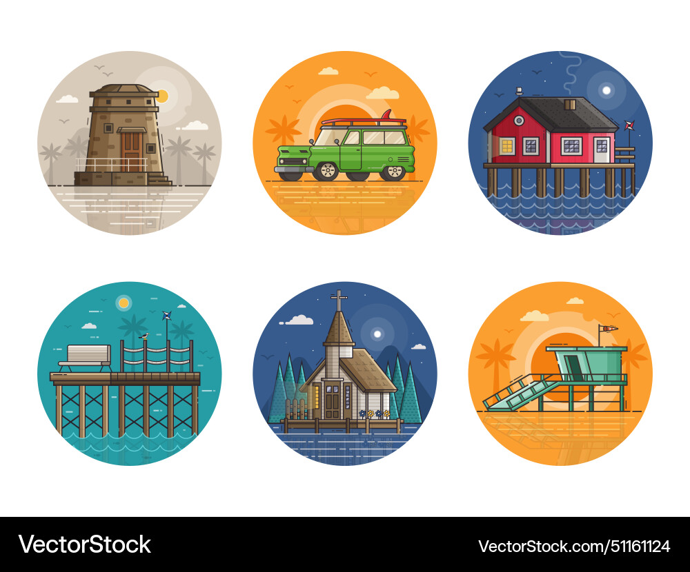 Sea vacation travel circle icons Royalty Free Vector Image