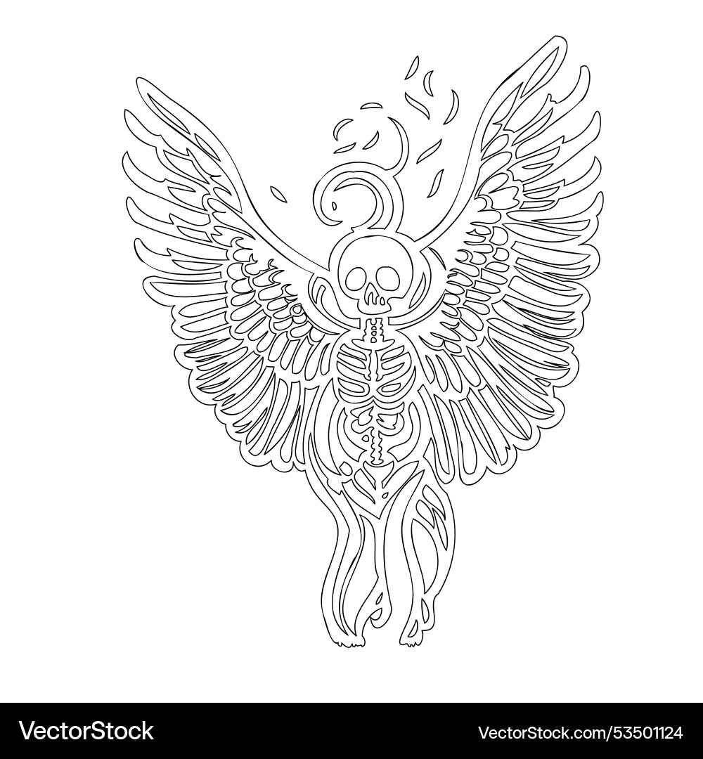 Skeleton angel outline sketch Royalty Free Vector Image