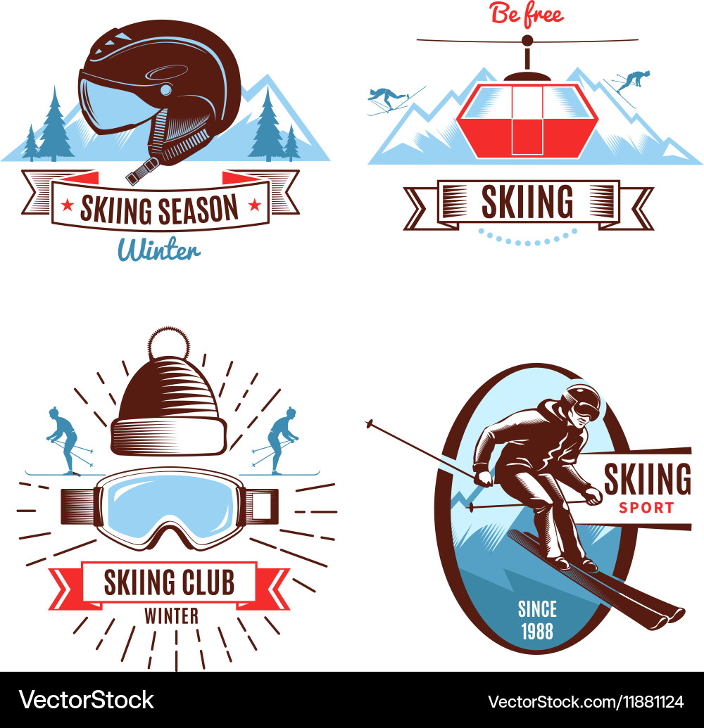 Skiing emblems and design elements Royalty Free Vector Image
