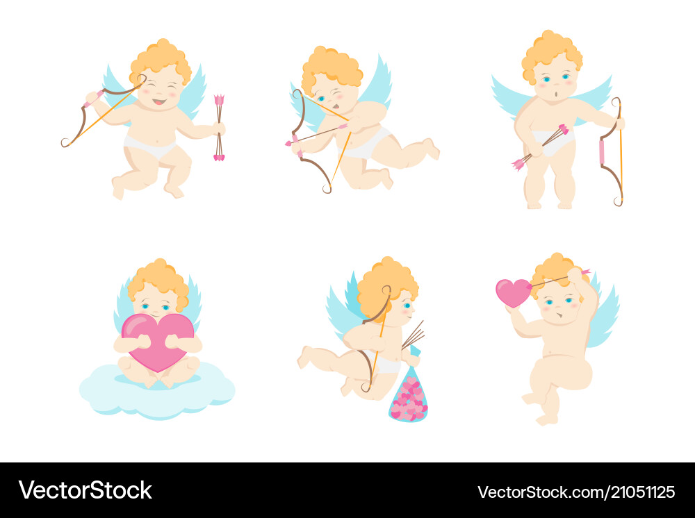 Cartoon characters cupids set Royalty Free Vector Image