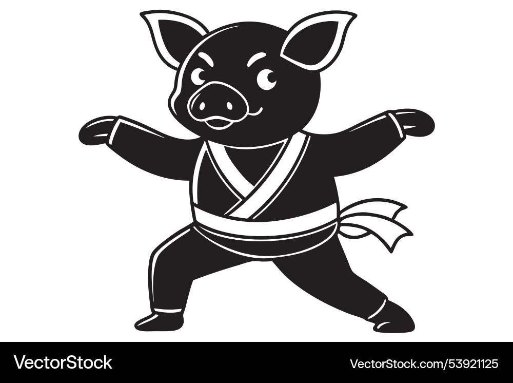 Cute pig peanut practicing karate cartoon art Vector Image