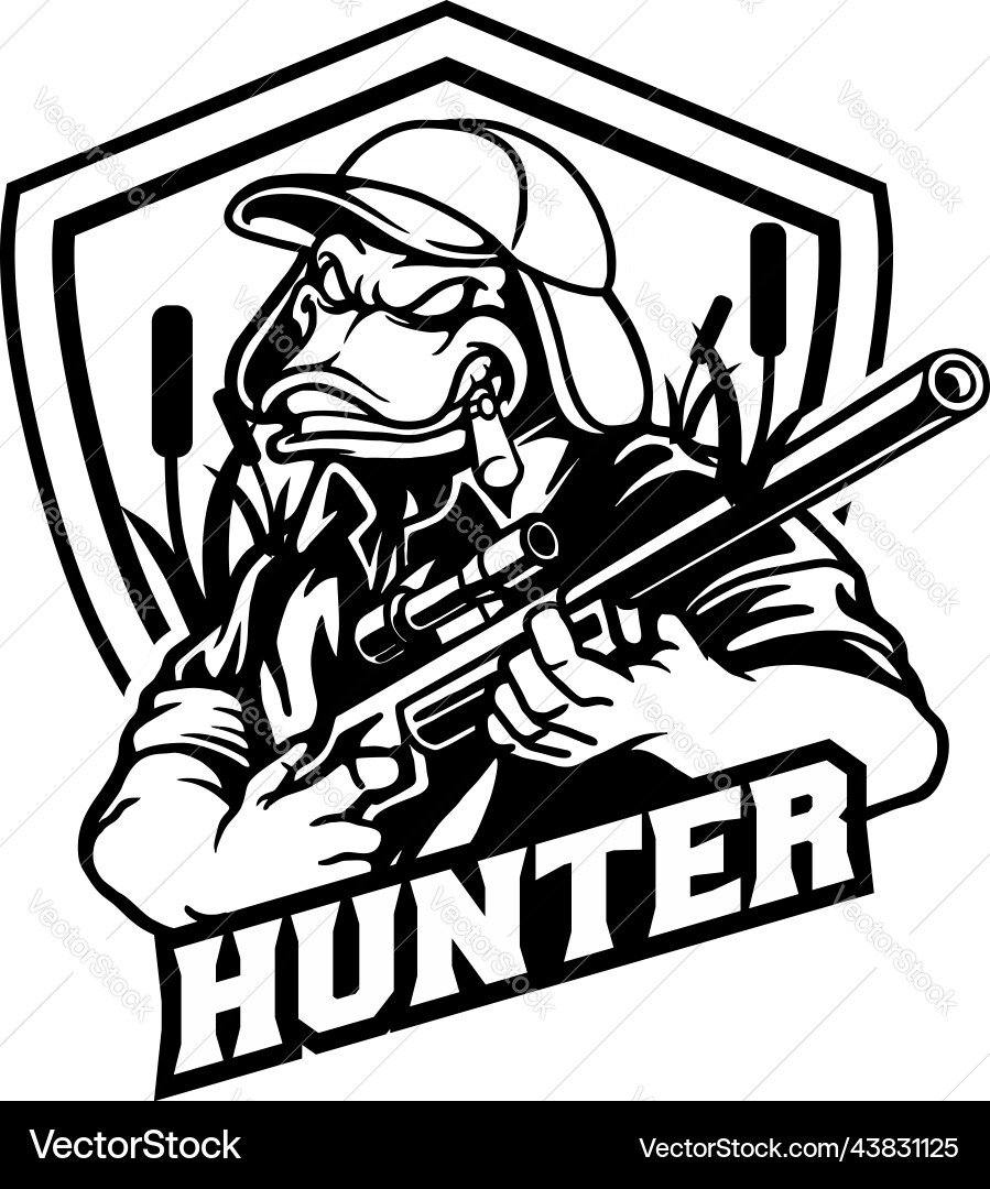 Duck hunter mascot badge silhouette Royalty Free Vector