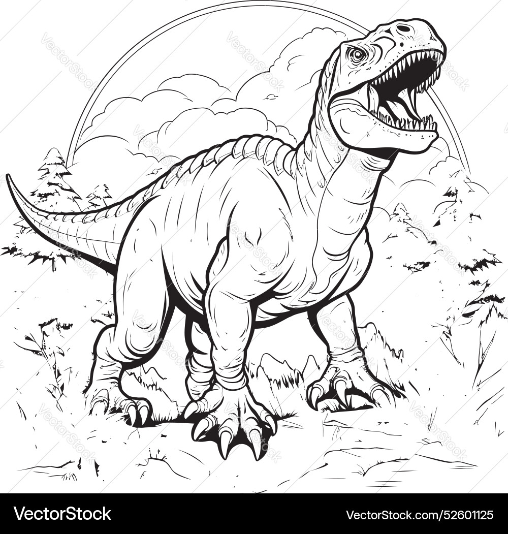 Mesozoic magic dinosaur line art coloring pages Vector Image