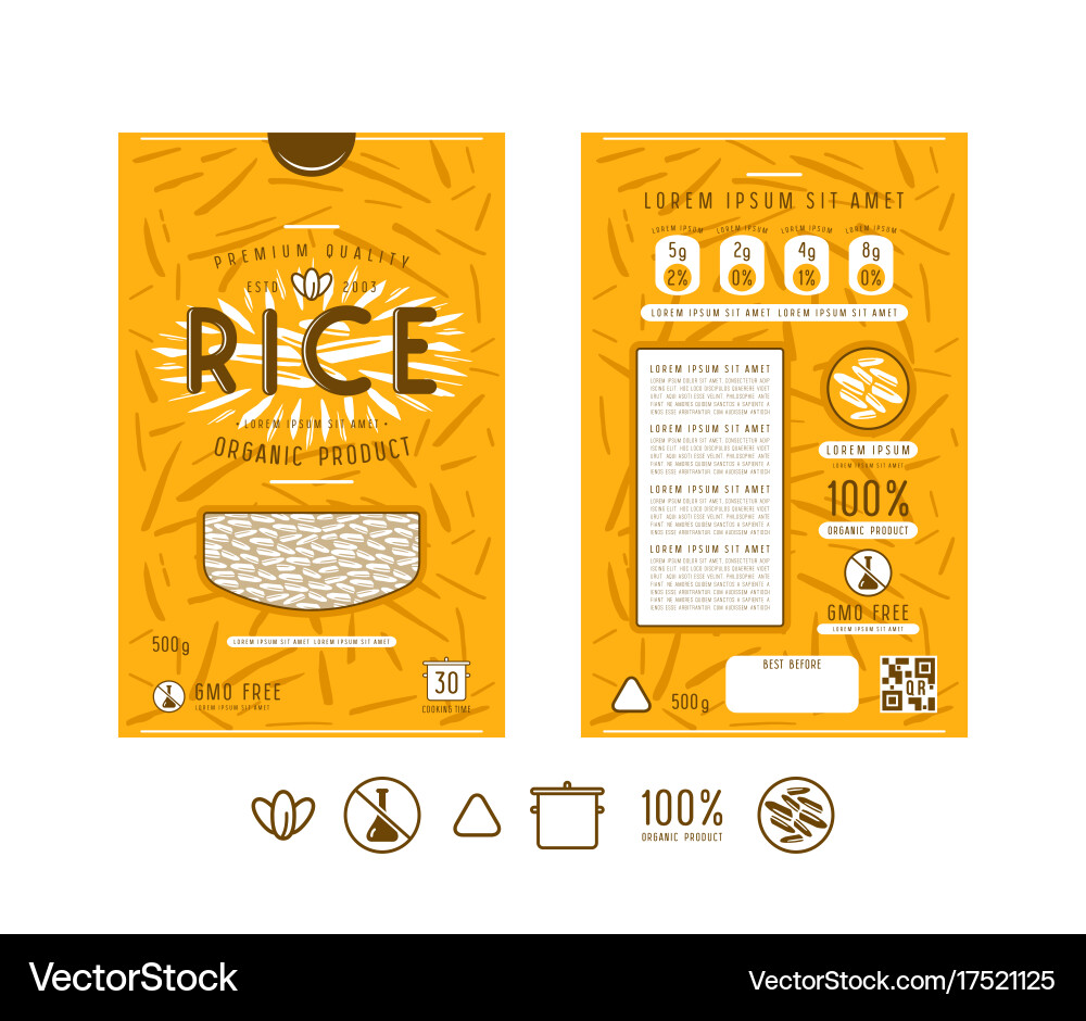 Template label and icons for rice packaging Vector Image