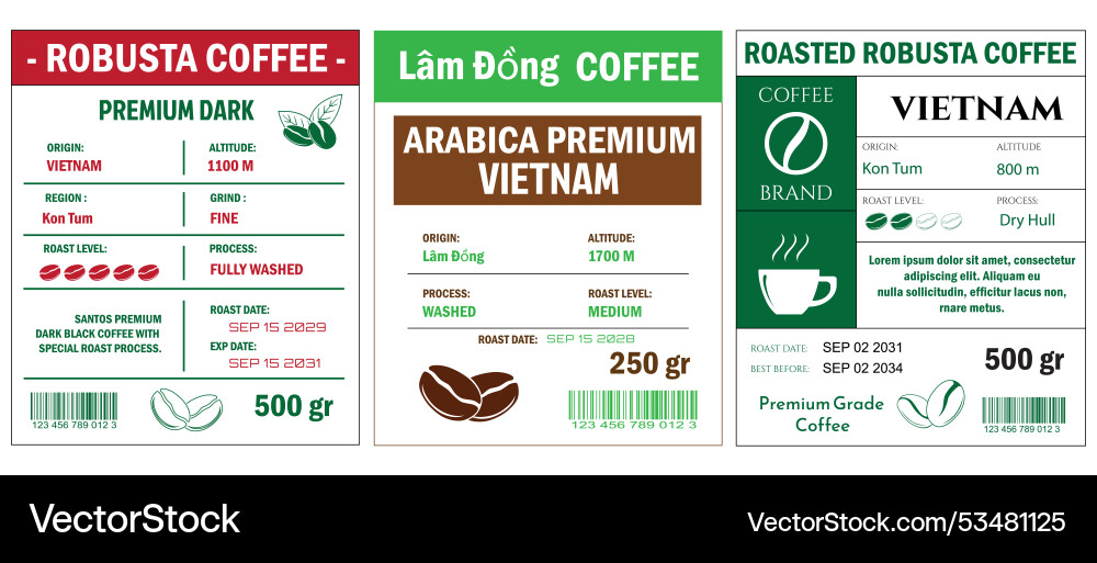 Vietnamese coffee labels template simple flat styl