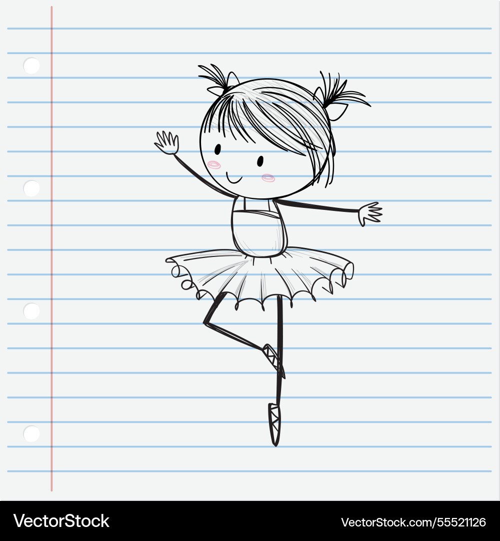 A cute ballerina dancing on lined paper Royalty Free Vector