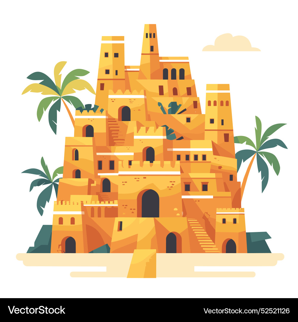 Ancient ziggurat structure amidst Royalty Free Vector Image
