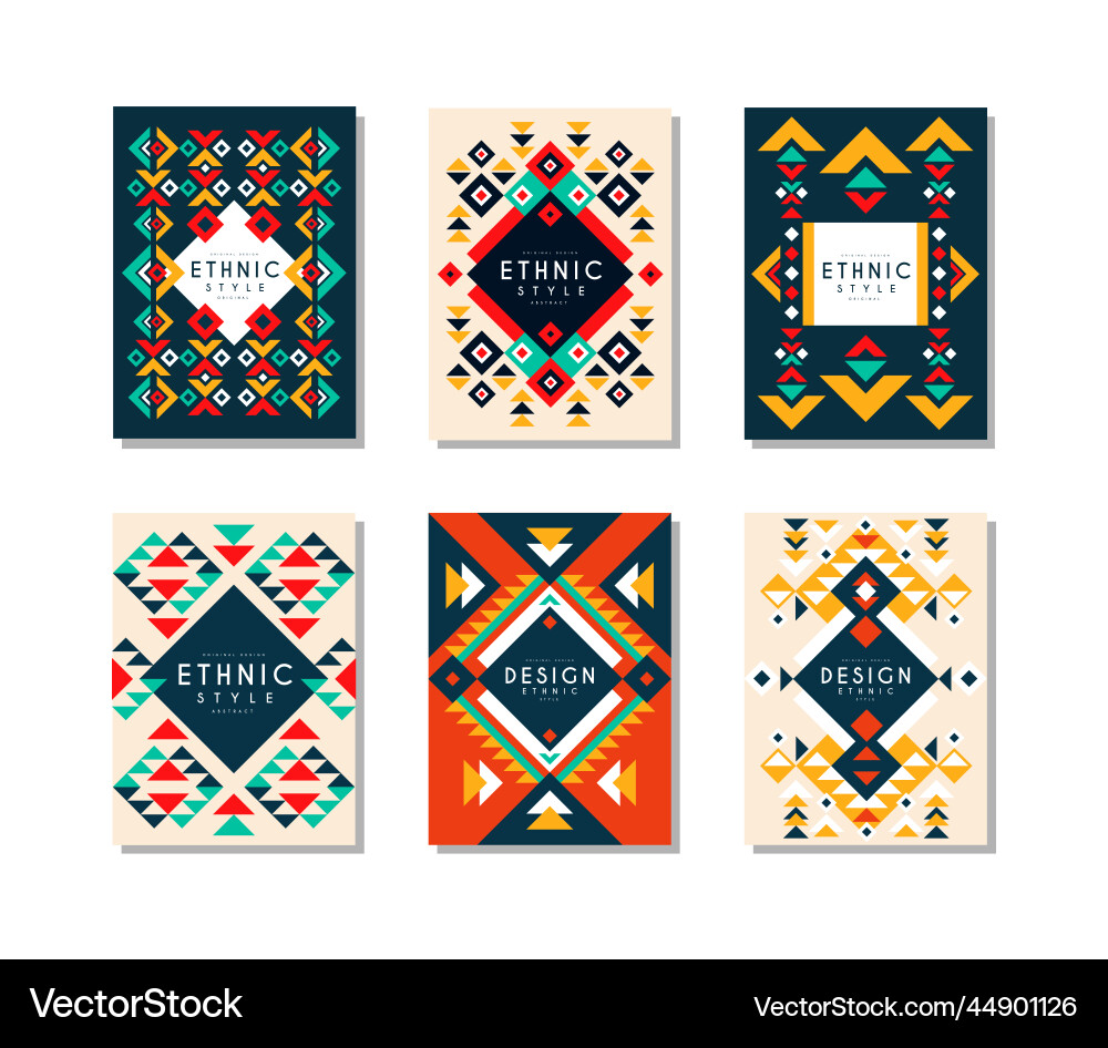 Ethnic style card templates set bright geometric Vector Image