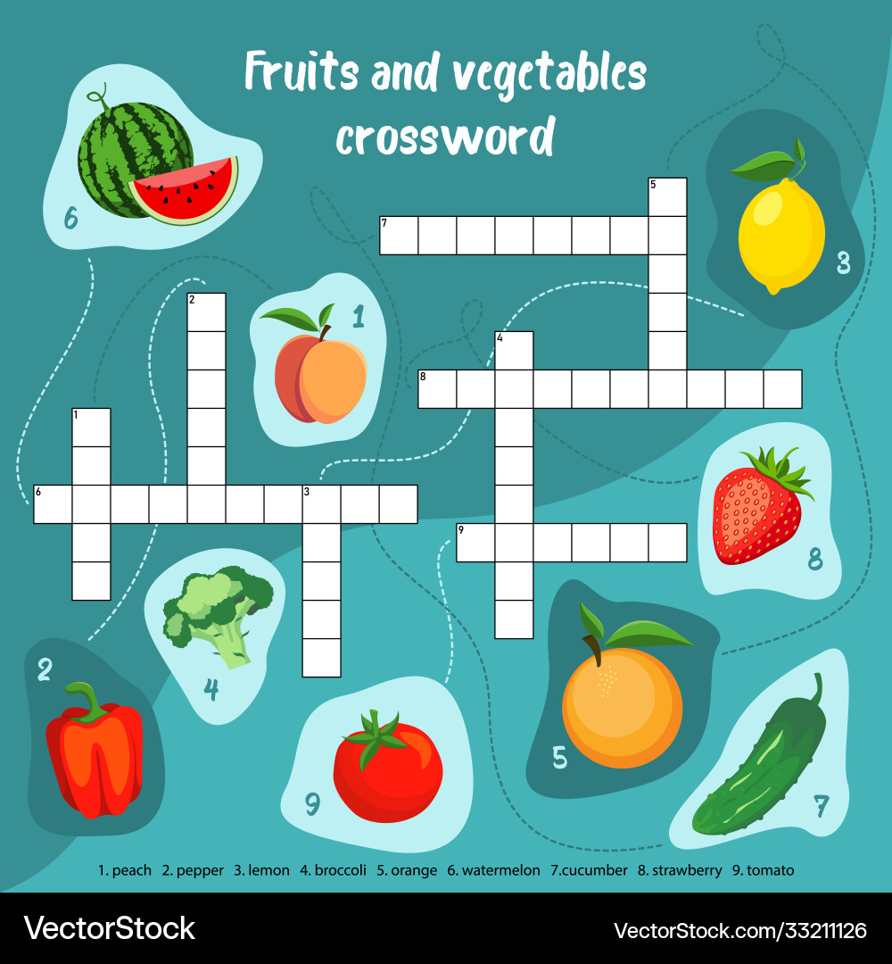 Fruits vegetables crossword puzzle for children Vector Image