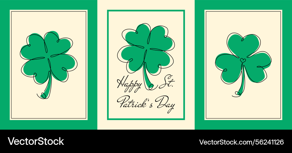 Happy st patricks day posters set with clover Vector Image