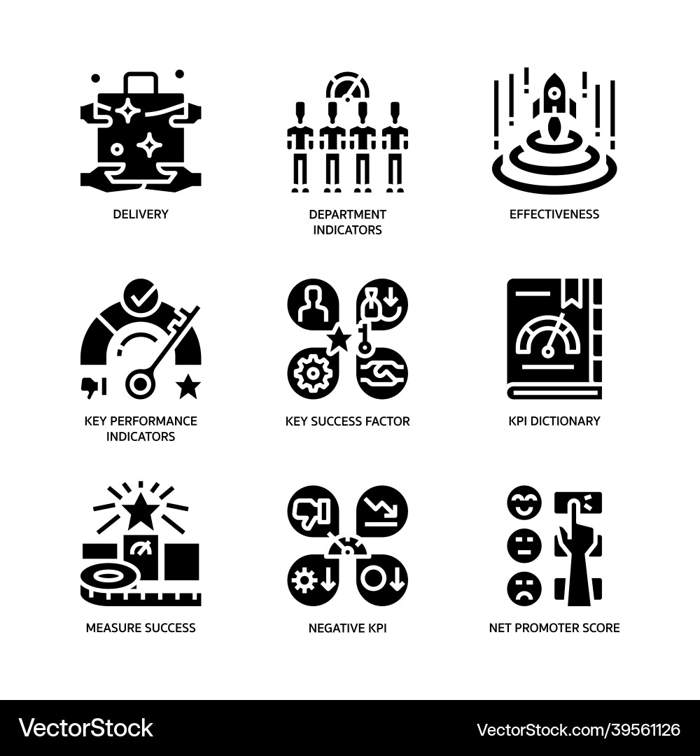Key performance indicators icons set Royalty Free Vector