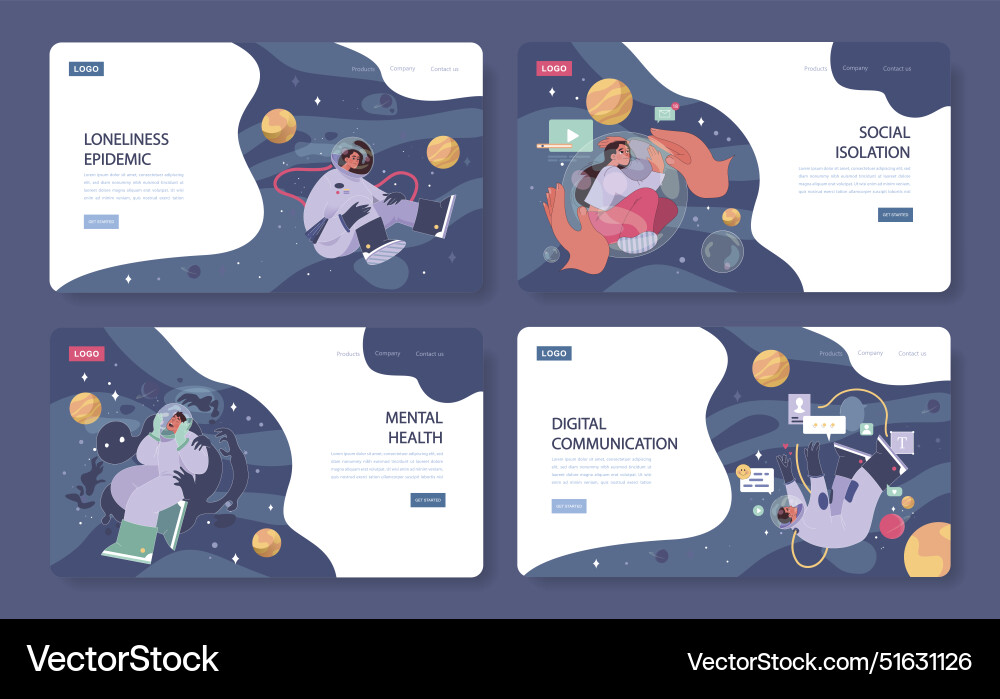 Loneliness web banner or landing page set unhappy Vector Image