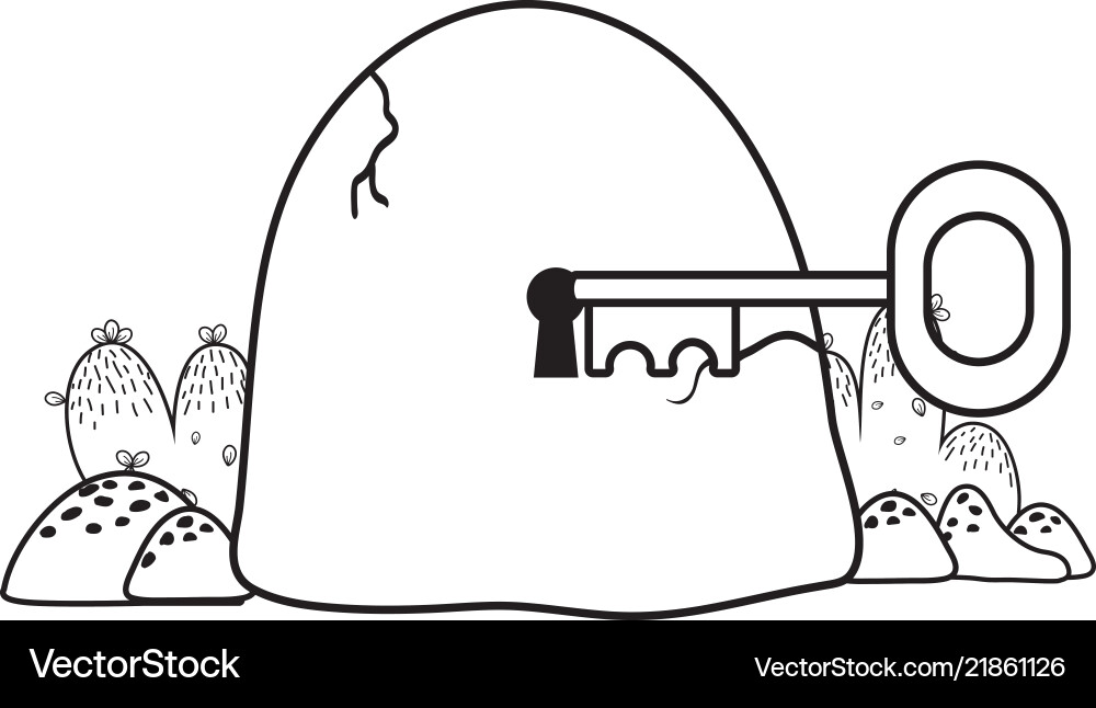 Outline scary stone tablet padlock with key Vector Image