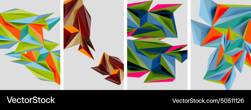 Set of mosaic triangle pattern abstract posters Vector Image