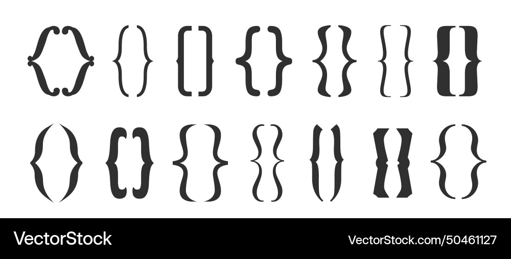 Brackets icons set curly typography Royalty Free Vector