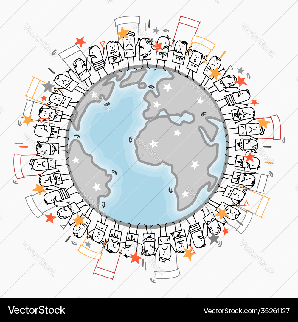 Cartoon protesting people all around world Vector Image