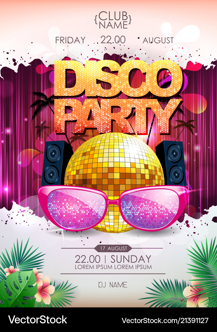 Disco background ball summer party poster Vector Image