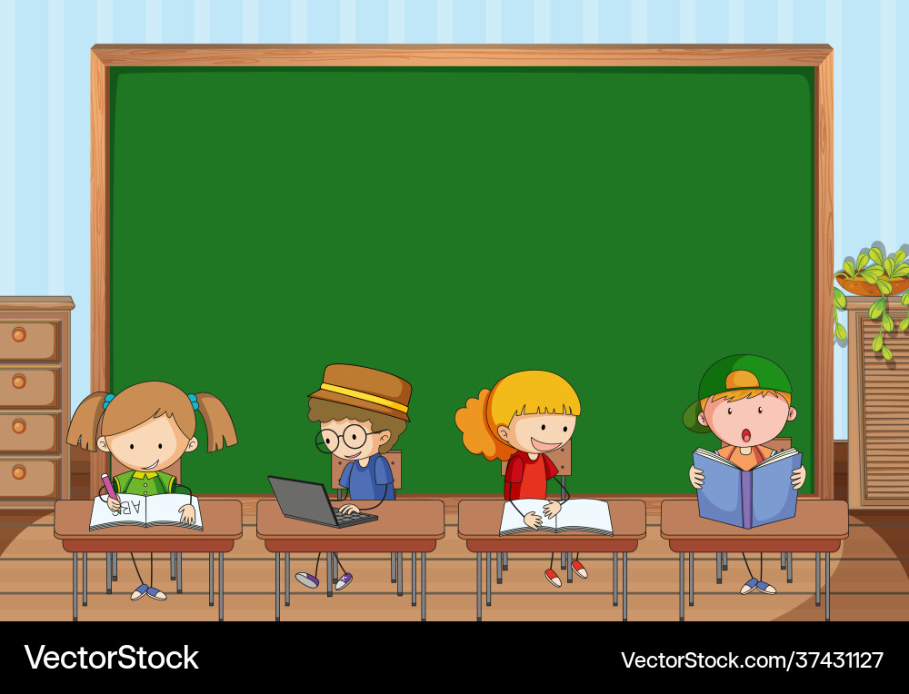 Empty blackboard in classroom scene with many Vector Image