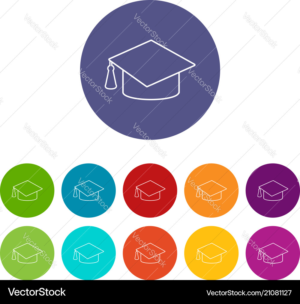 Graduation cap icons set color Royalty Free Vector Image