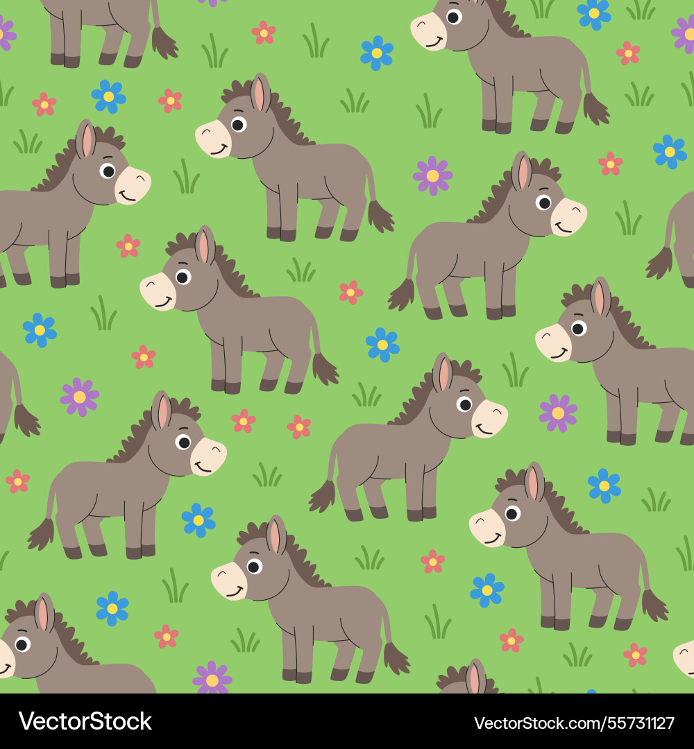 Kids cartoon seamless donkey pattern donkeys Vector Image