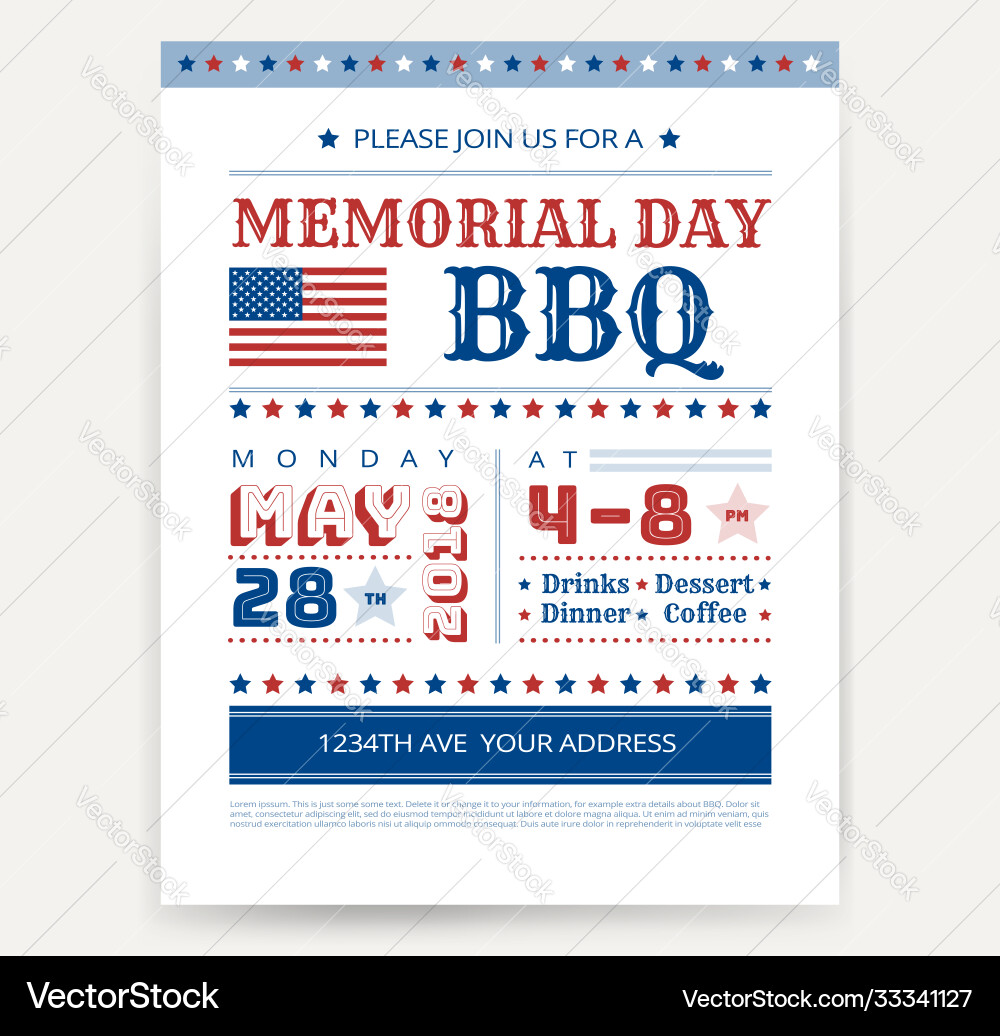 Memorial day barbecue bbq flyer leaflet letter Vector Image
