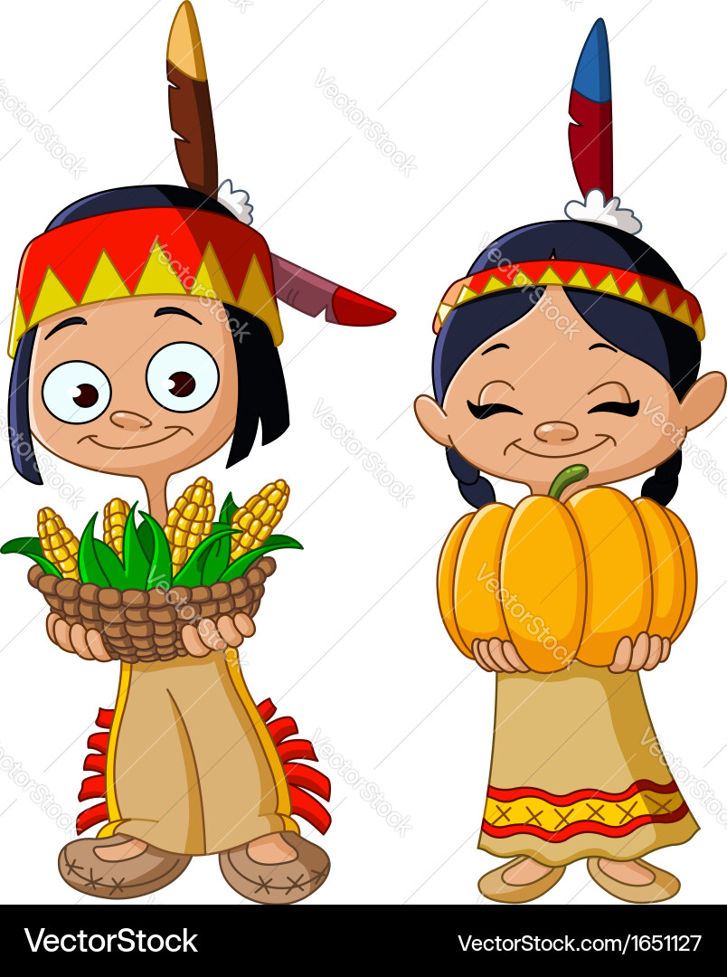 Native American Children Thanksgiving Royalty Free Vector