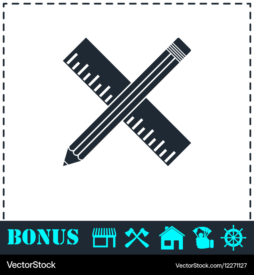 Pencil and ruler icon flat Royalty Free Vector Image