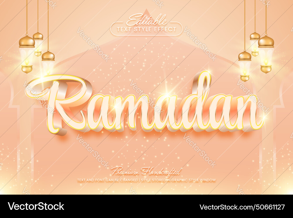 Ramadan 3d text effect graphic style editable Vector Image