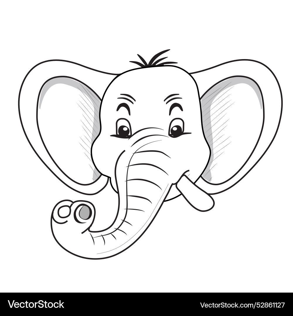 White background outline of cute elephant Vector Image