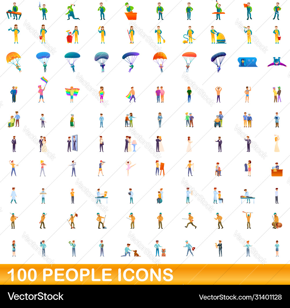100 people icons set cartoon style Royalty Free Vector Image