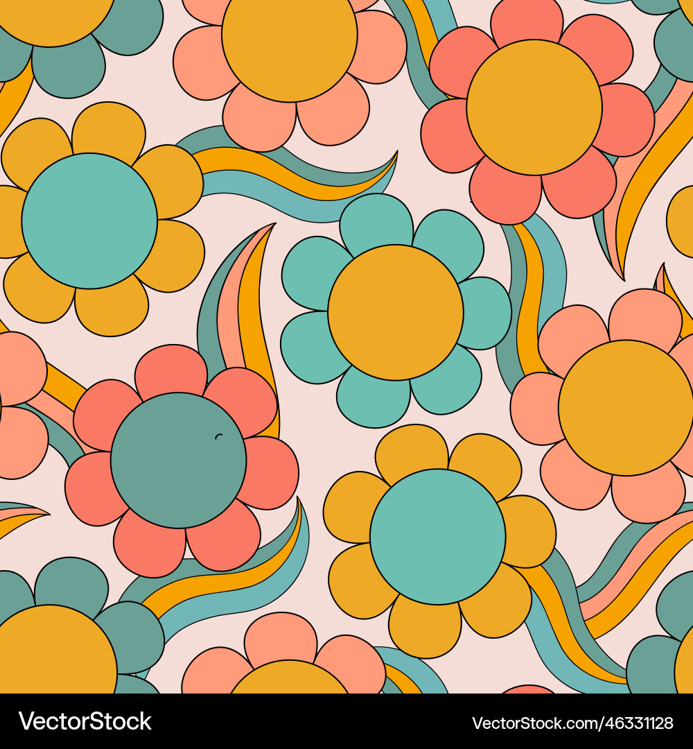 Abstract simple flower seamless pattern in 70s Vector Image