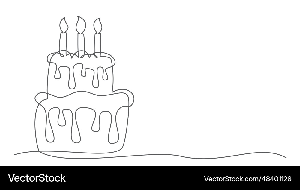 Cake one line drawing isolated on white background