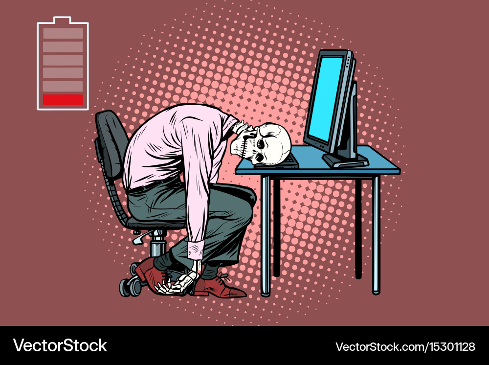 Dead businessman skeleton at the computer Vector Image
