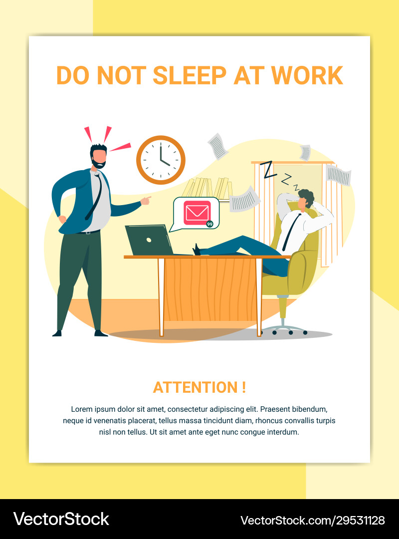 Dont sleep at work flat poster template Royalty Free Vector