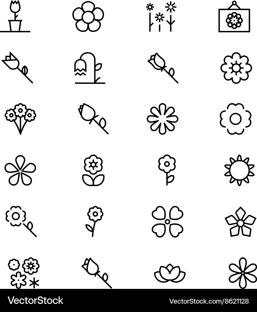 Floral Line Icons: Flowers & Buds Royalty Free Vector