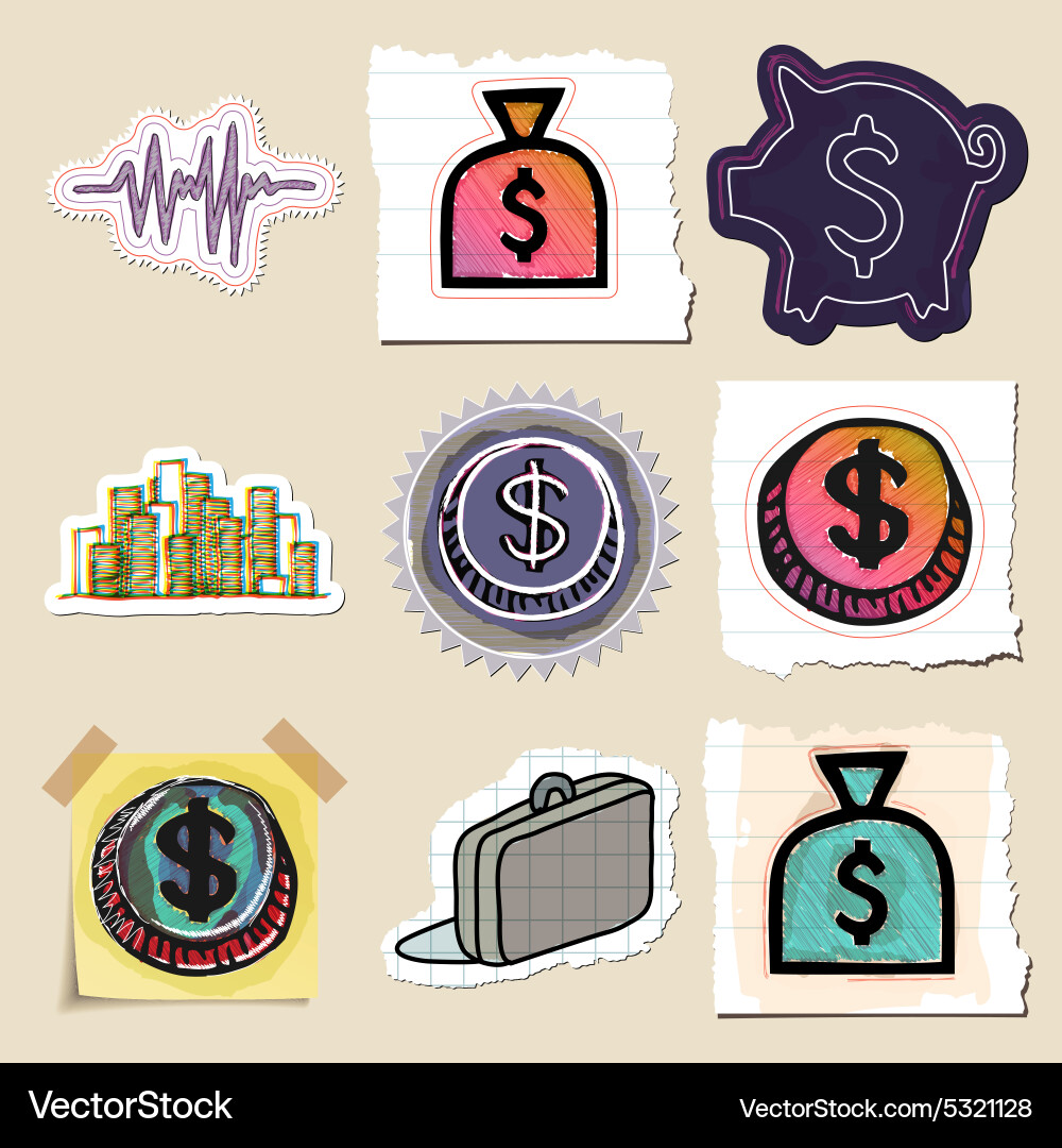 Hand drawn finance emblems set isolated Royalty Free Vector