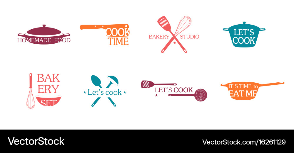 Cooking emblems and logos set Royalty Free Vector Image