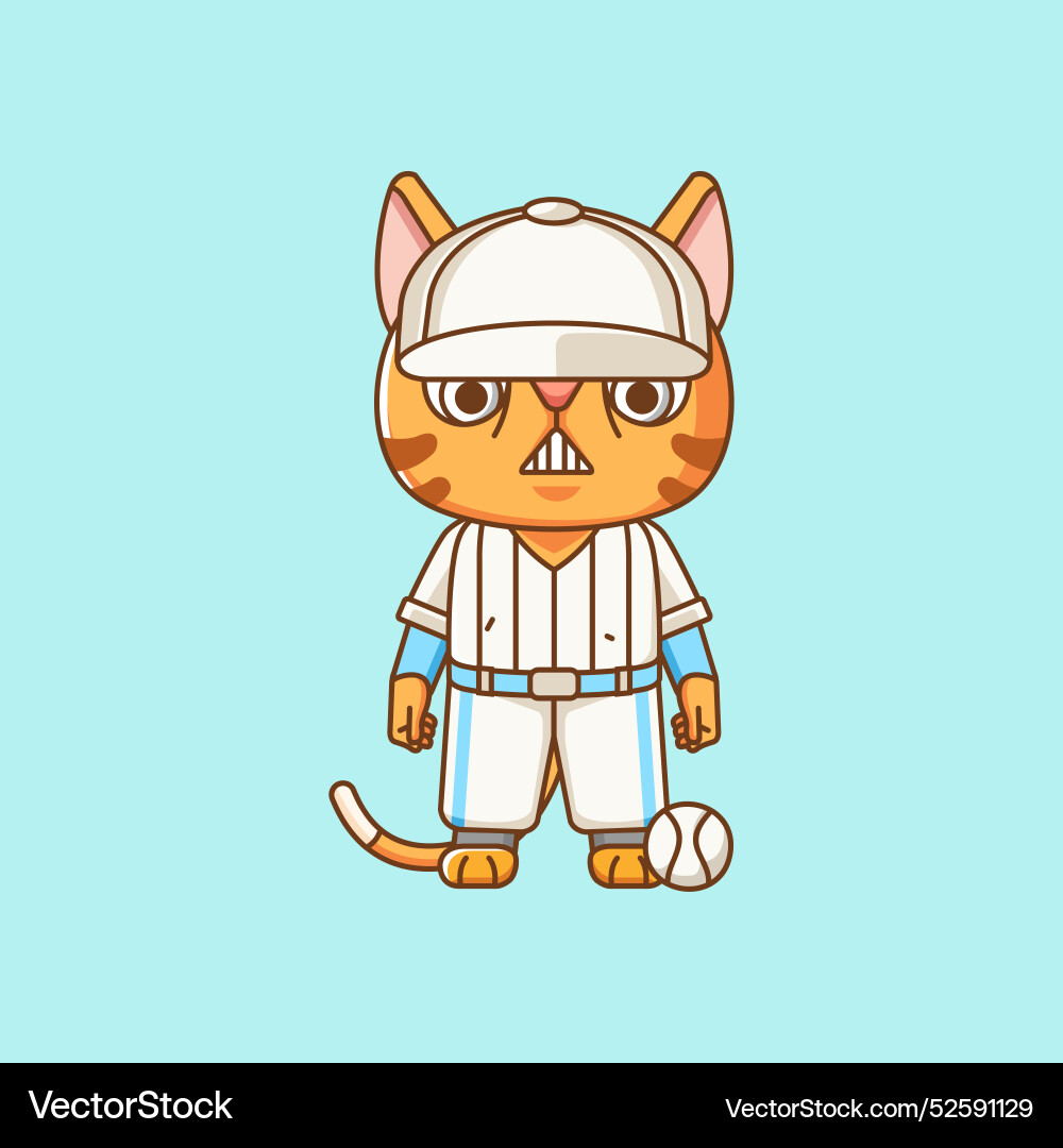 Cute cat baseball player animal kawaii chibi Vector Image