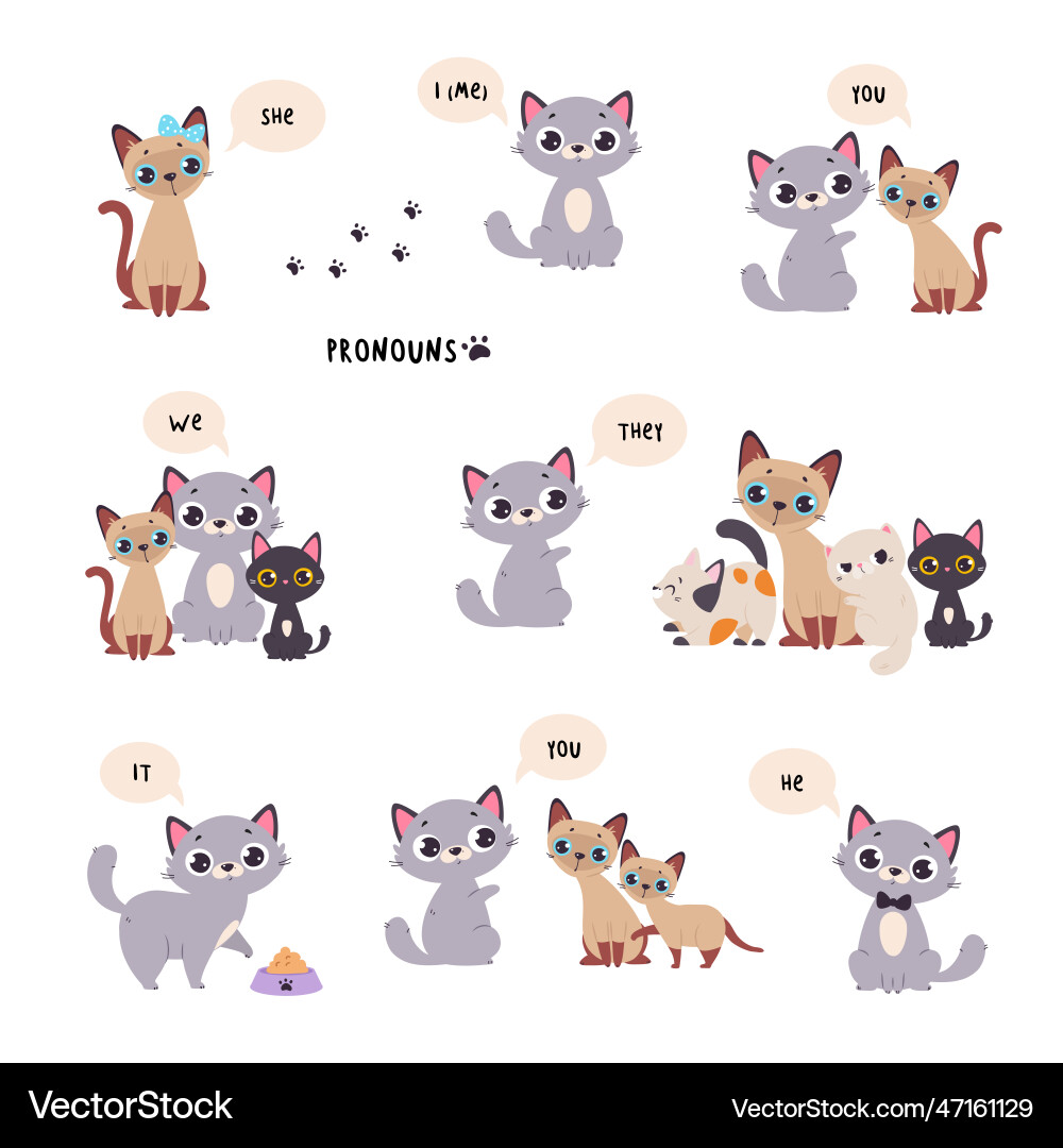 English subject pronoun with funny cat and kitten Vector Image